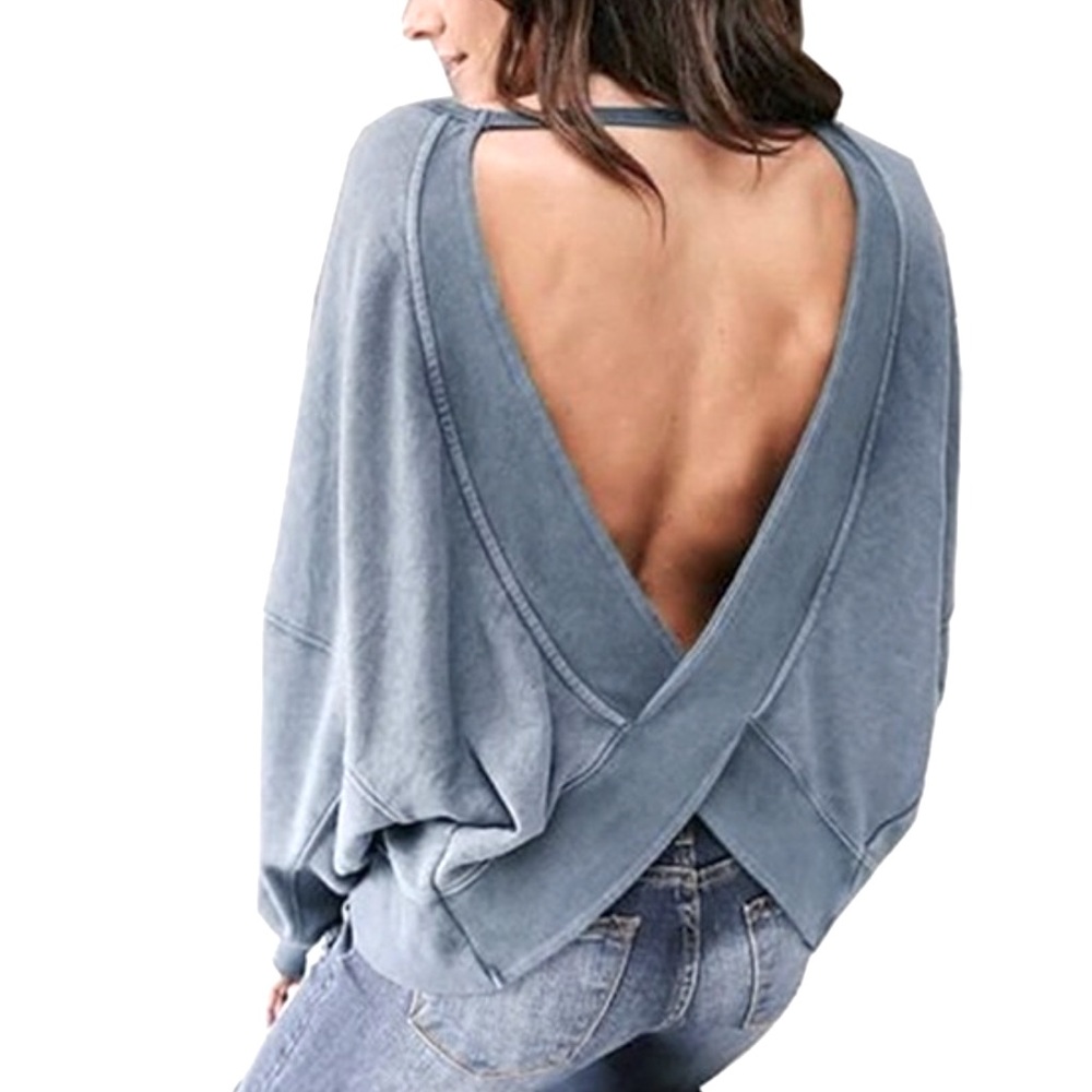 Vici Dusty Blue Open Back Sweater - Gem